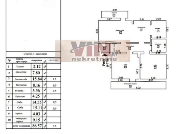 MIRIJEVSKA, Trosoban stan na prodaju, 87m2, 139.000€
