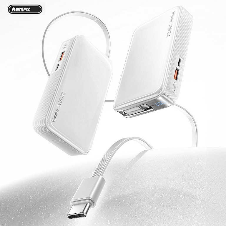 Power bank prenosiva baterija REMAX FCP-25 Fast Charging 22.5W(teleskopski kabl) Type-C 10000mAh beli