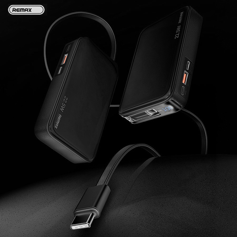 Power bank prenosiva baterija REMAX FCP-25 Fast Charging 22.5W(teleskopski kabl) Type-C 10000mAh crni