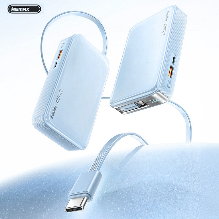 Power bank prenosiva baterija REMAX FCP-25 Fast Charging 22.5W(teleskopski kabl) Type-C 10000mAh plavi