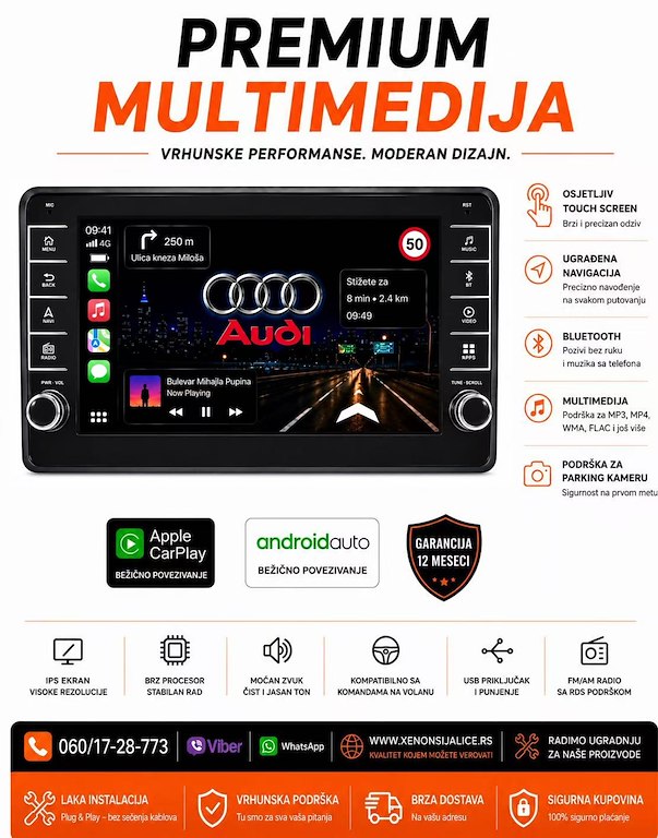 AUDI A3 ANDROID,CAR PLAY MULTIMEDIJA NAVIGACIJA TOUCH SCREEN 10 INCA
