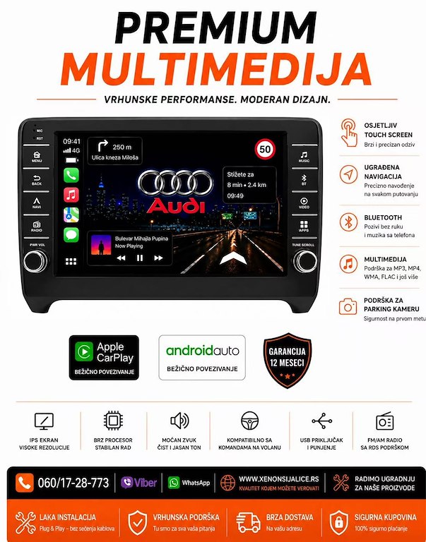 AUDI TT ANDROID,CAR PLAY MULTIMEDIJA NAVIGACIJA TOUCH SCREEN 10 INCA