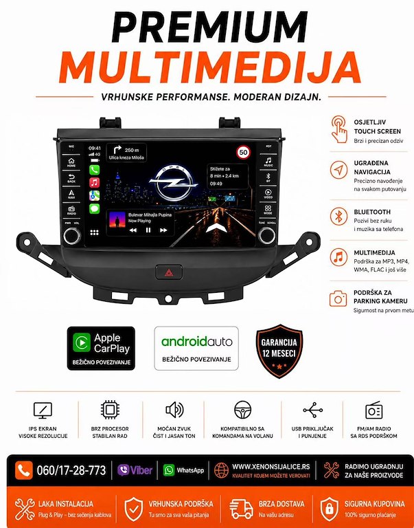 OPEL ASTRA K MULTIMEDIJA ANDROID,CAR PLAY NAVIGACIJA TOUCH SCREEN 10 INCA