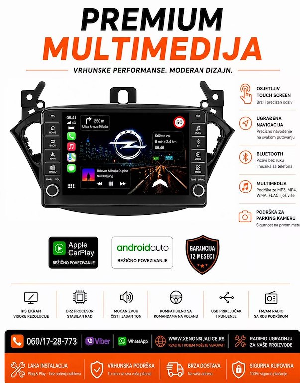 OPEL CORSA E MULTIMEDIJA ANDROID,CAR PLAY NAVIGACIJA TOUCH SCREEN 10 INCA
