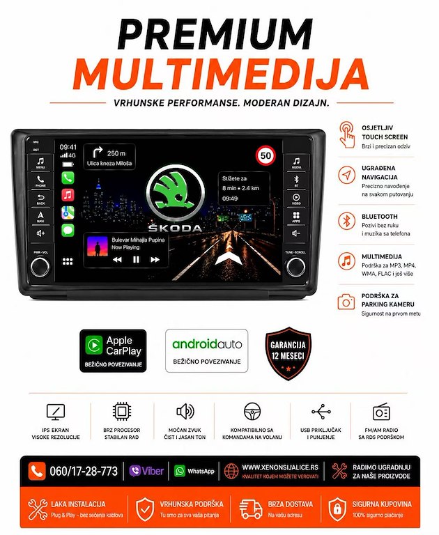 SKODA OCTAVIA A5 MULTIMEDIJA ANDROID,CAR PLAY NAVIGACIJA TOUCH SCREEN 10 INCA