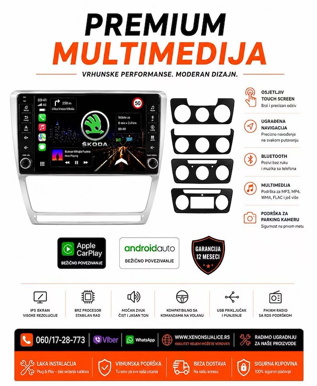 SKODA OCTAVIA A5 MULTIMEDIJA ANDROID,CAR PLAY NAVIGACIJA TOUCH SCREEN 10 INCA