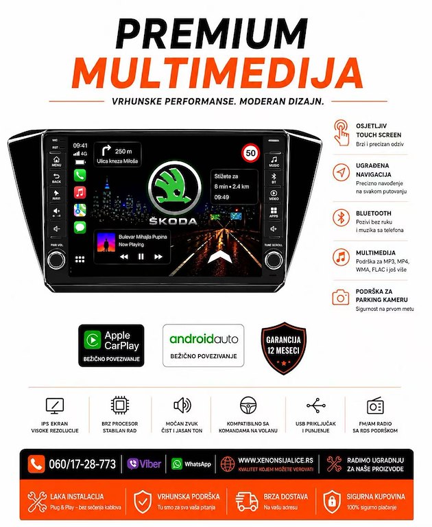 SKODA SUPERB NOVI TIP MULTIMEDIJA ANDROID,CAR PLAY NAVIGACIJA TOUCH SCREEN 10 INCA
