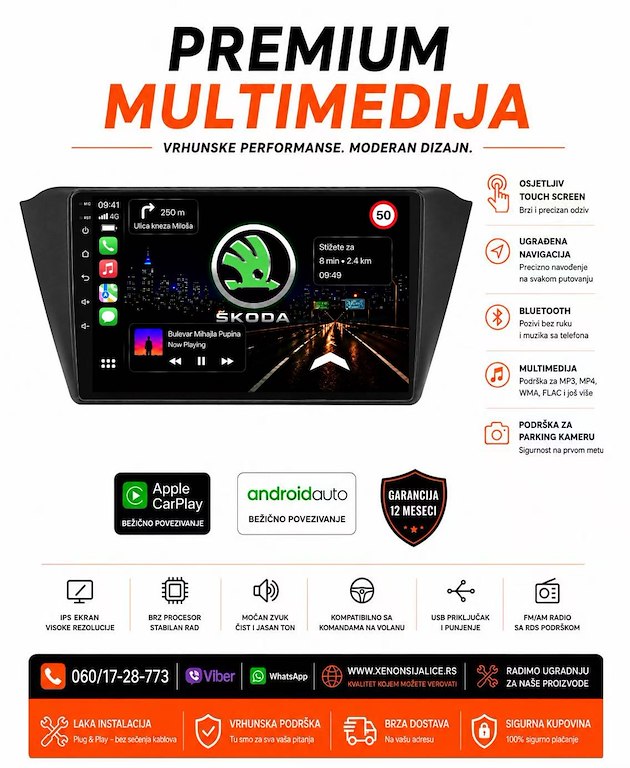 SKODA FABIA MULTIMEDIJA ANDROID,CAR PLAY NAVIGACIJA TOUCH SCREEN 10 INCA