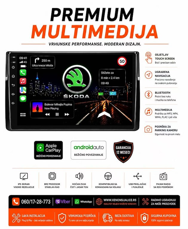 SKODA KODIAQ MULTIMEDIJA ANDROID,CAR PLAY NAVIGACIJA TOUCH SCREEN 10 INCA