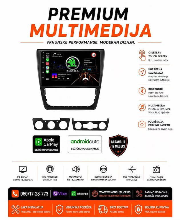 SKODA YETI MULTIMEDIJA ANDROID,CAR PLAY NAVIGACIJA TOUCH SCREEN 10 INCA