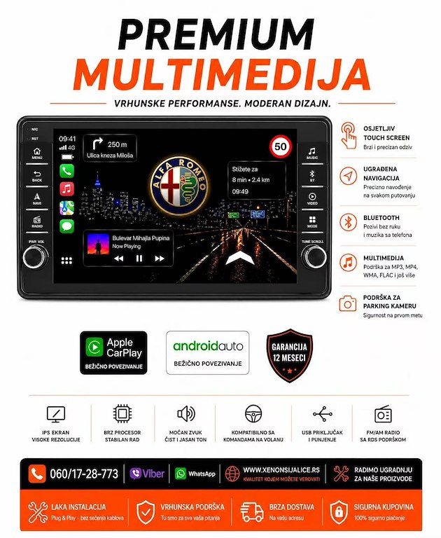 ALFA ROMEO MITO MULTIMEDIJA ANDROID,CAR PLAY NAVIGACIJA TOUCH SCREEN 9 INCA