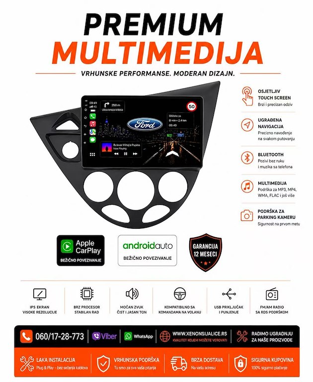 FORD FOCUS MULTIMEDIJA ANDROID,CAR PLAY NAVIGACIJA TOUCH SCREEN 10 INCA
