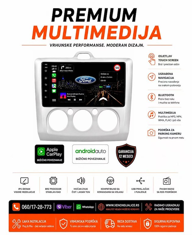 FORD FOCUS MANULENA KLIMA MULTIMEDIJA ANDROID,CAR PLAY NAVIGACIJA TOUCH SCREEN 10 INCA