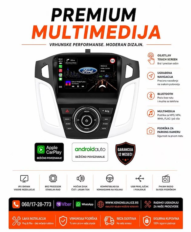 FORD FOCUS NOVI TIP MULTIMEDIJA ANDROID,CAR PLAY NAVIGACIJA TOUCH SCREEN 10 INCA