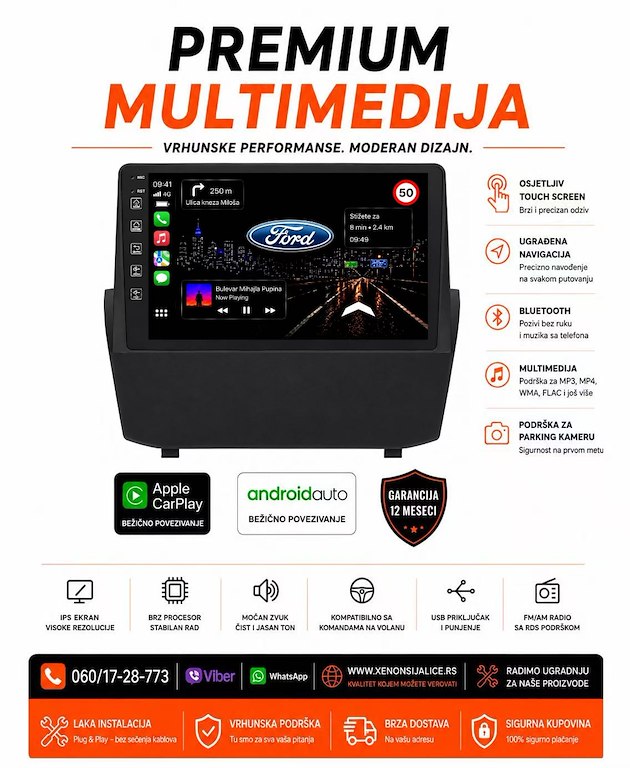 FORD FIESTA MULTIMEDIJA ANDROID,CAR PLAY NAVIGACIJA TOUCH SCREEN 10 INCA