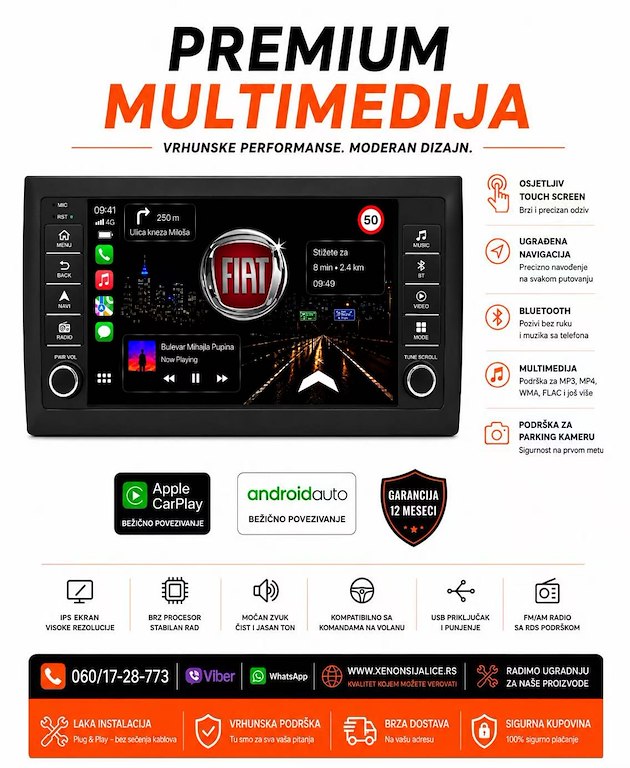 FIAT STILO MULTIMEDIJA ANDROID,CAR PLAY NAVIGACIJA TOUCH SCREEN 10 INCA