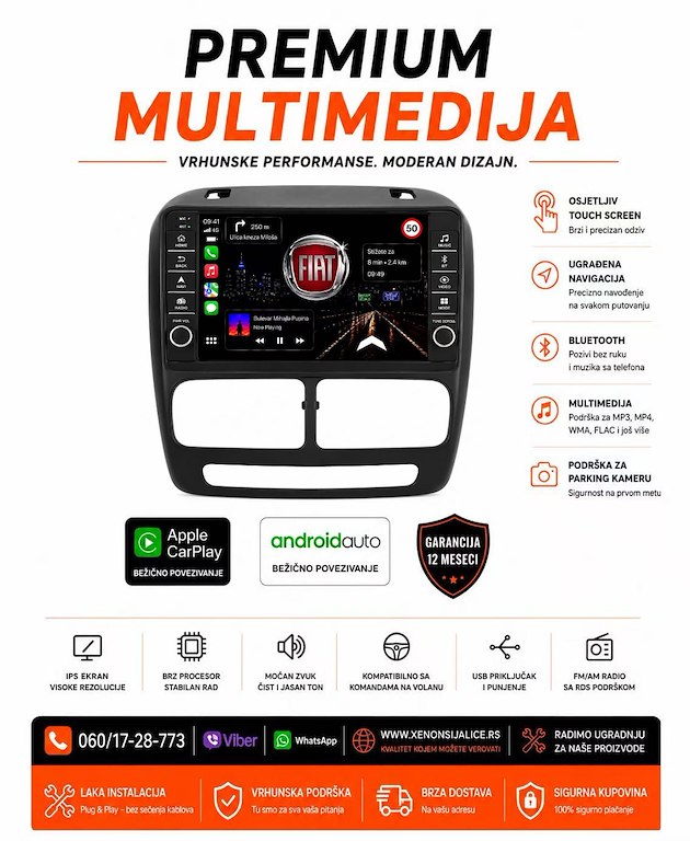 FIAT DOBLO MULTIMEDIJA ANDROID,CAR PLAY NAVIGACIJA TOUCH SCREEN 10 INCA