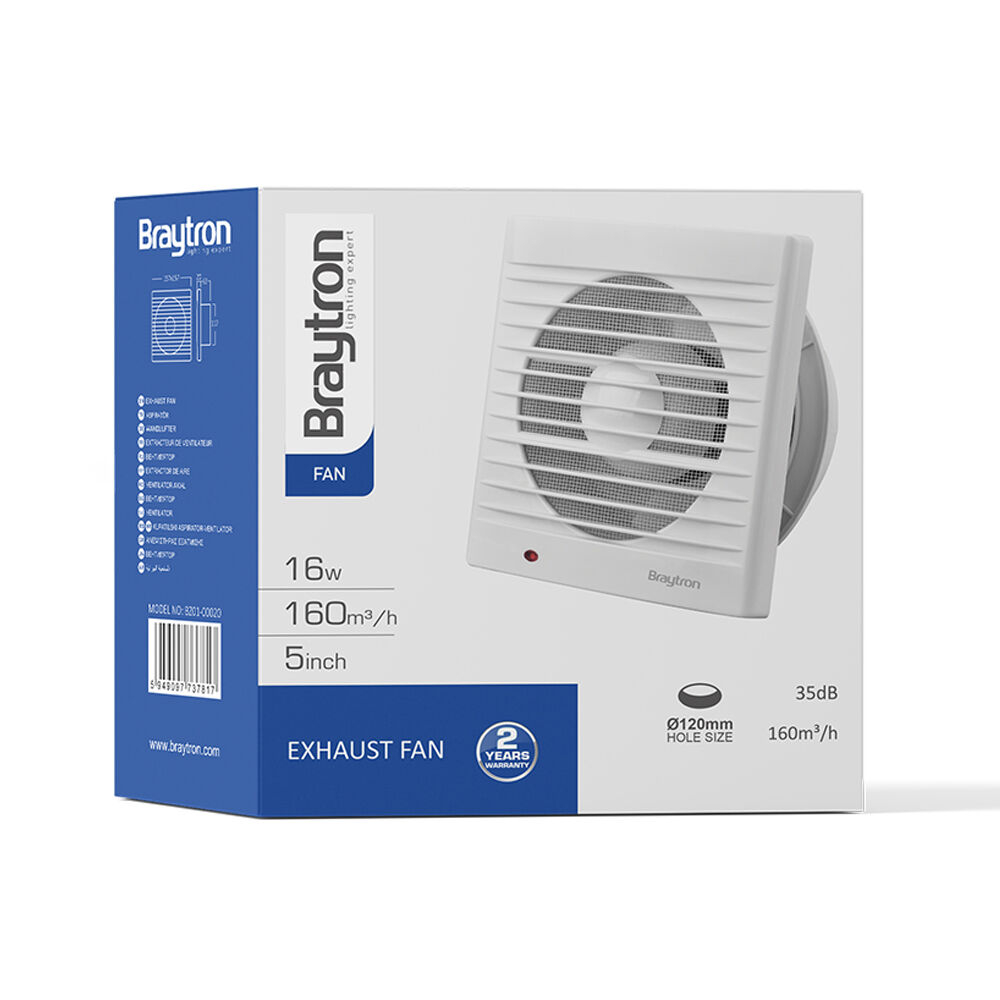 ASPIRATOR KUPATILSKI VENTILATOR FI120 BRAYTRON 16W 160M3|H 35DB 2200RPM IPX2 BZ01-00020