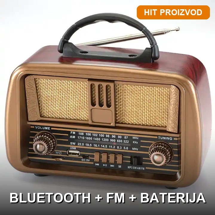 Bluetooth Retro Radio sa Punjivom Baterijom NS-8068BT — Stereo, AM/FM, USB, TF kartica