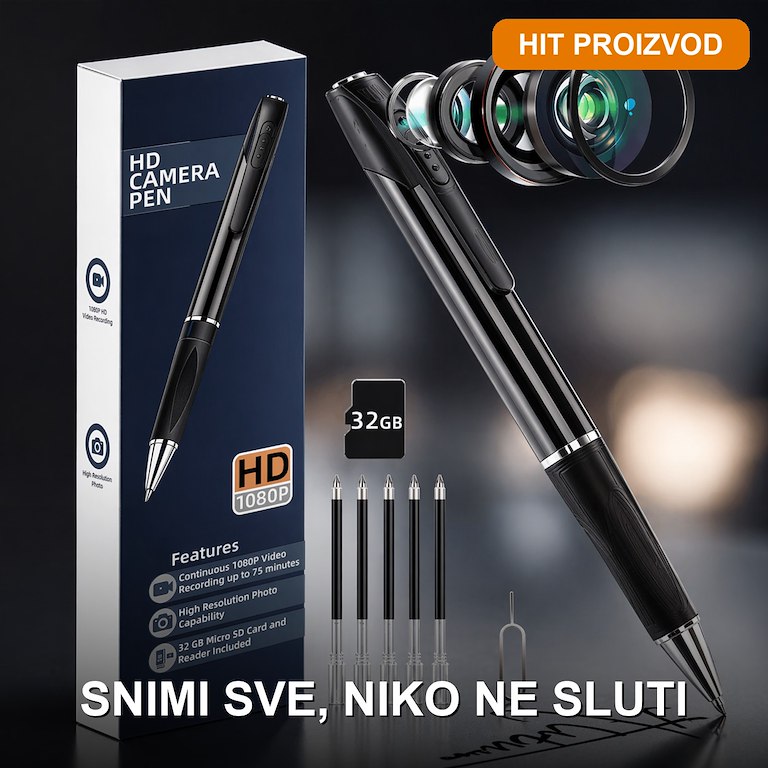 HD Špijunska Olovka sa Skrivenom Kamerom — Full HD 1080P + 32GB kartica