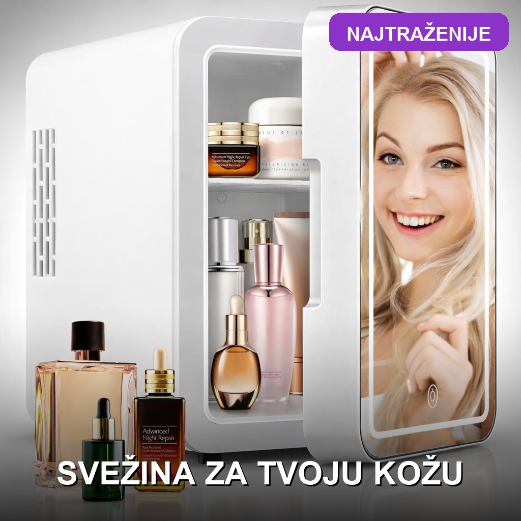 Frižider za kozmetiku sa LED ogledalom i funkcijom grejanja – 4L mini beauty fridge