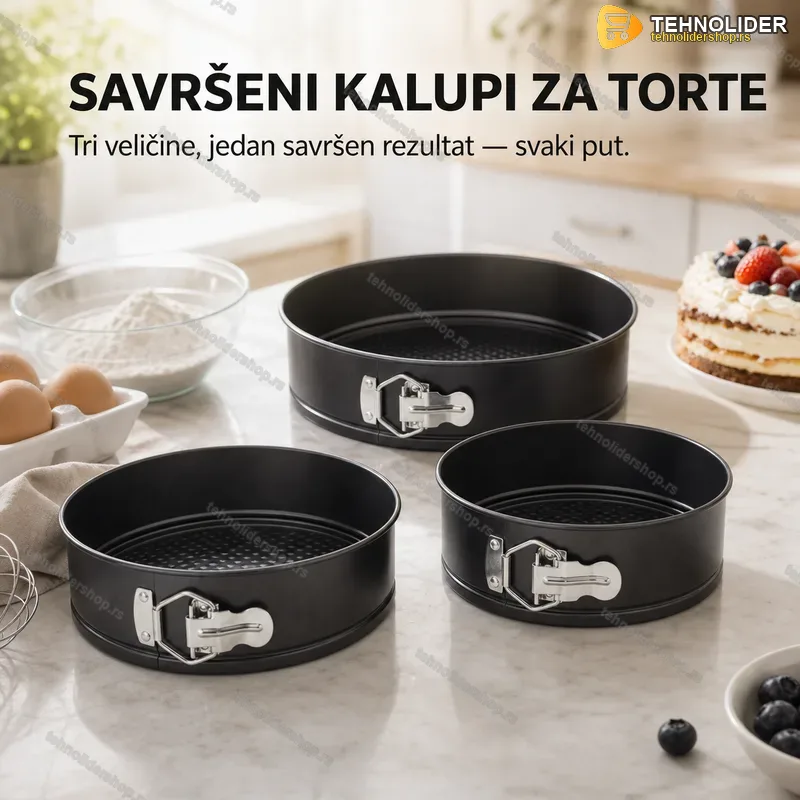 3u1 Kalupi za torte i kolače — Čelik sa teflonskim premazom, set od 3 veličine
