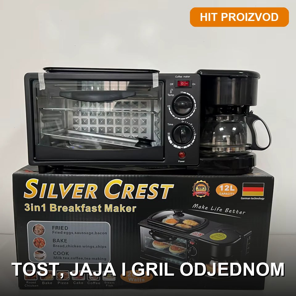 SilverCrest 3 u 1 aparat za doručak — toster, aparat za jaja i gril ploča