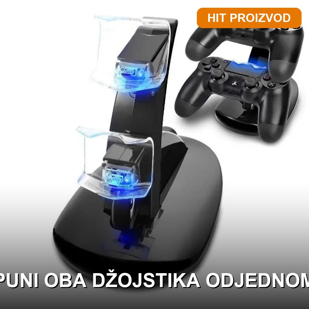 Dualni punjač za PS4 džojstik sa LED indikatorima i držačem za kontrolere