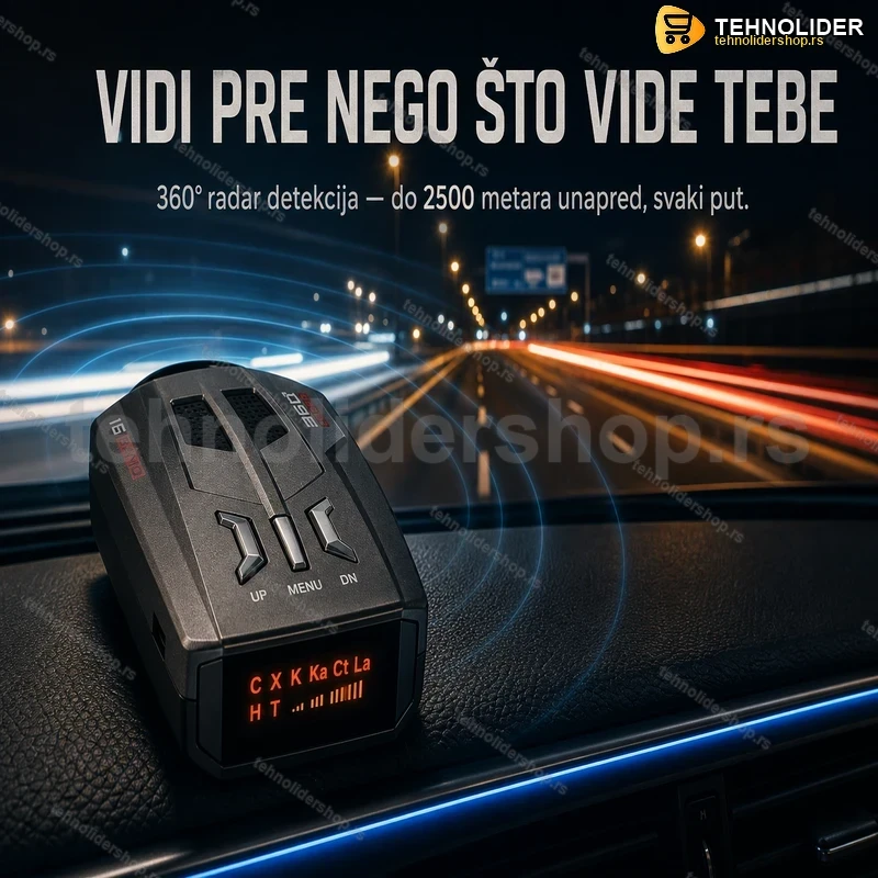 Radar Detektor za Auto V9 – 360° Detekcija Radara i Kamera sa LED Ekranom