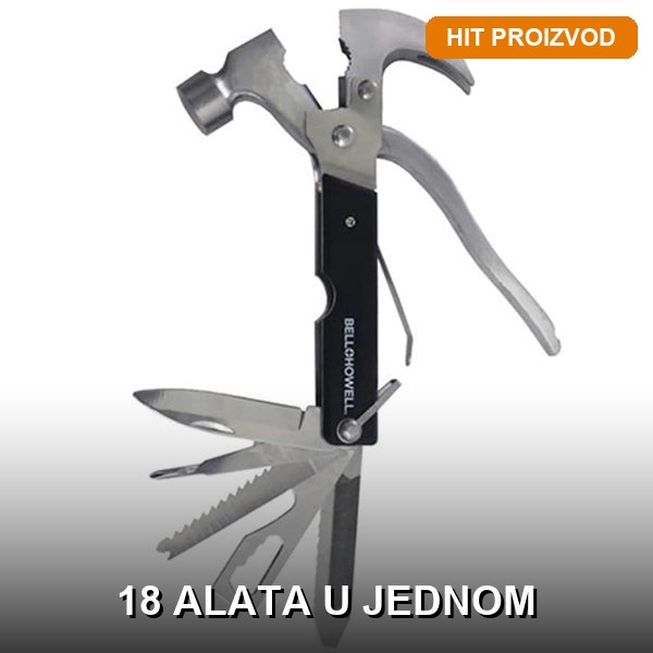 18 u 1 Multifunkcionalni Čekić — Komplet Alata za Kuću, Kampovanje i Radionicu