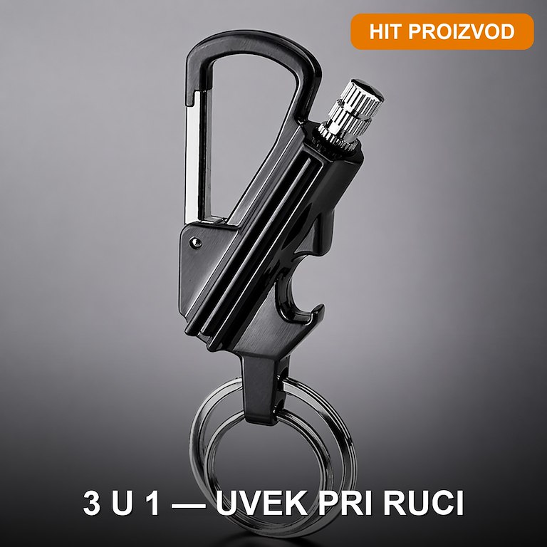 Multifunkcionalni Upaljač Privezak sa Karabinerom i Otvaračem za Flaše
