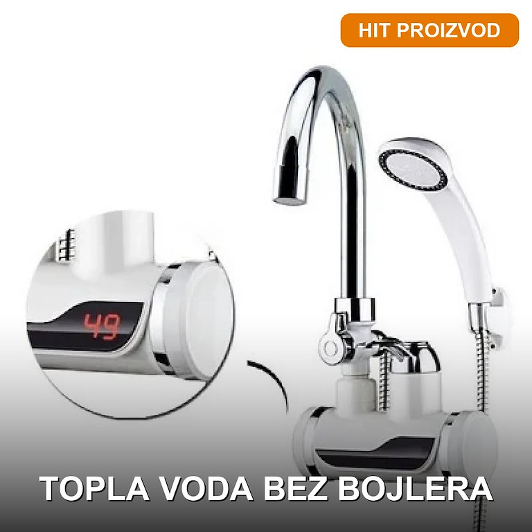 Slavina na Zid sa Tušem — Električna, Grejač 3kW, Displej Temperature