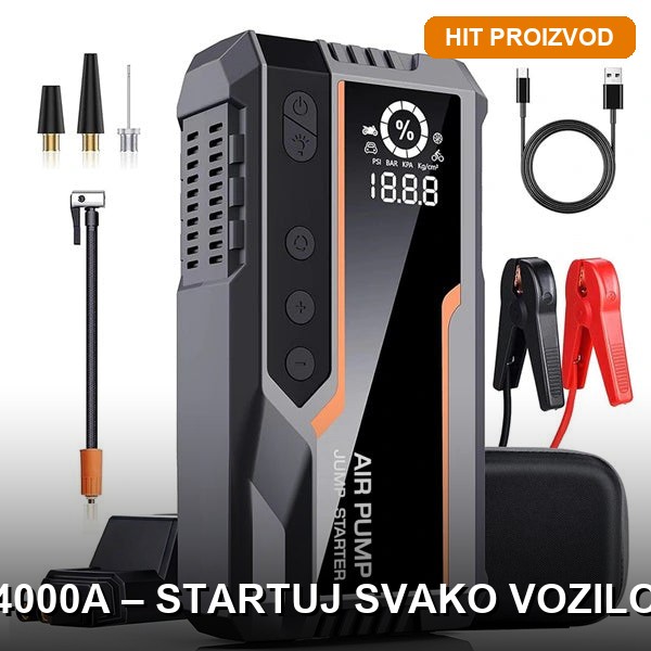 Jump Starter 4000A sa kompresorom i LCD ekranom – Prenosivi starter za auto