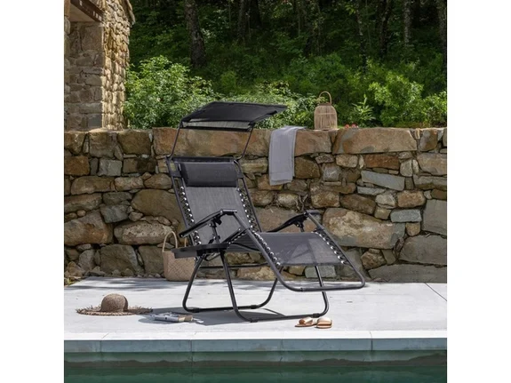 ModernHome Podesiva baštenska fotelja sa tendom Bolzz BOLFOTBLK