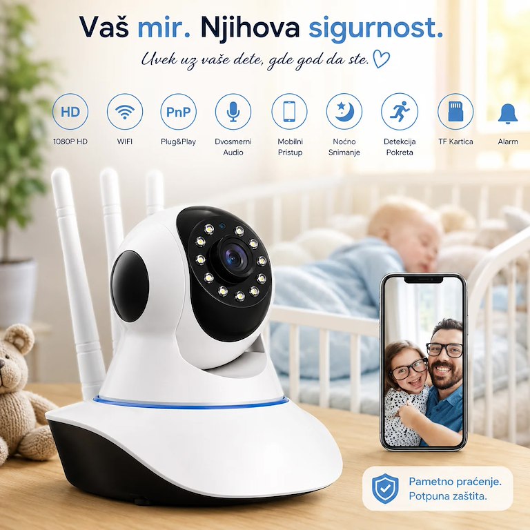 Bebi Monitor i Bebi Alarm sa Kamerom – Noćna Bebi Kamera za Nadzor Bebe i Deteta