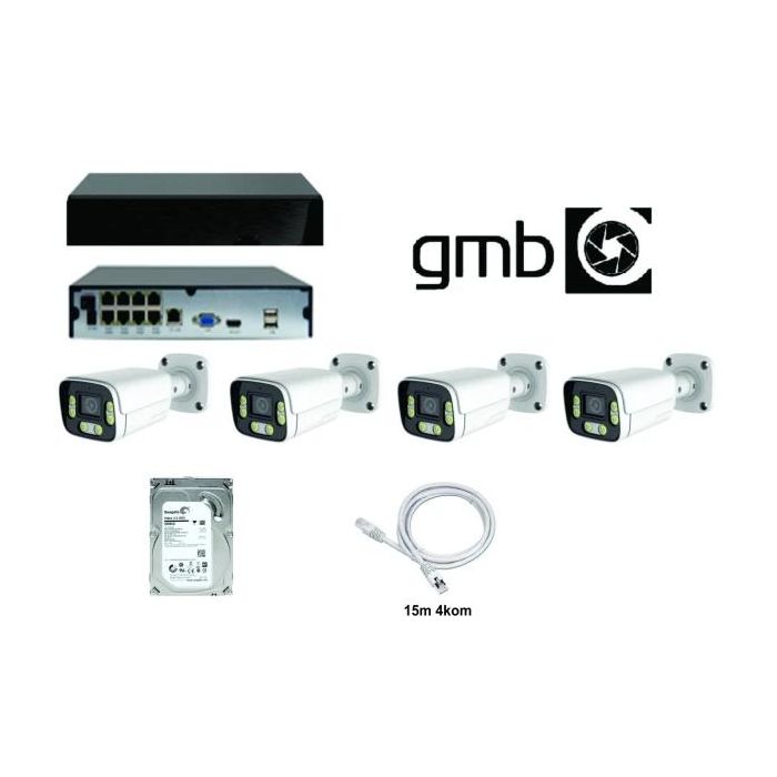 CAM-IPSET4MP-01 NVR 8CH, HDD 2TB, 4x 15m KABLA i 4 KAMERE 4MPX BULLIT