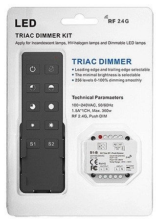 DIMER REGULATOR ZA LED HALOGENE I OBIČNE SIJALICE SET DALJINSKI I RISIVER 220V TRIAC R1+S1 CRNI SMARTLED