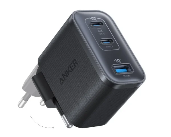 Zidni punjač Nano 70W crni Anker GaN 3 porta
