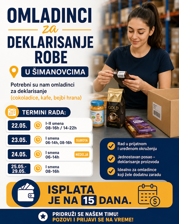 Omladinci Za Deklarisanje Robe U Šimanovcima Privremeni poslovi