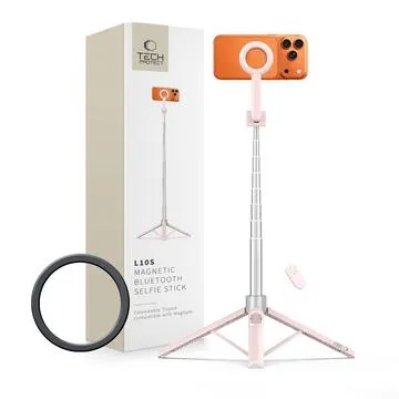 TECH-PROTECT L10S MAGSAFE SELFIE STICK TRIPOD WITH BLUETOOTH REMOTE - PINK / GREY