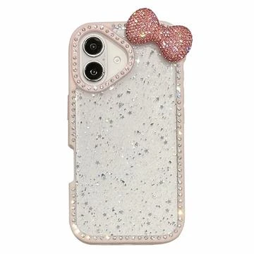 IPHONE 16 BOW & RHINESTONE EPOXY CASE - PINK