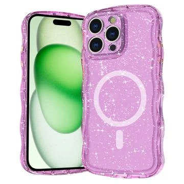 IPHONE 15 PRO MAX WAVE-EDGE LASER GLITTER MAGSAFE CASE - TRANSLUCENT PINK