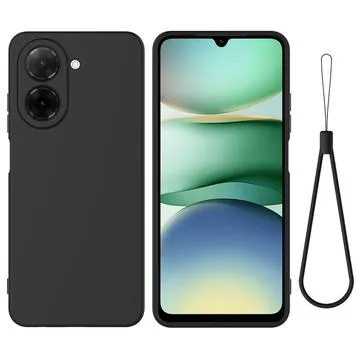 XIAOMI POCO C81X LIQUID SILICONE CASE WITH HAND STRAP - BLACK