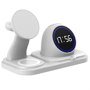 6-IN-1 15W WIRELESS CHARGER WITH DIGITAL CLOCK FOR IPHONE, APPLE WATCH AND AIRPODS - WHITE