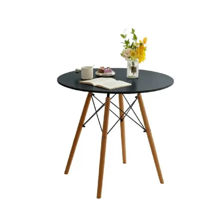 Trpezarijski okrugli sto 80 cm sa drvenim nogarima Skandi crni Lemon 25-KS002