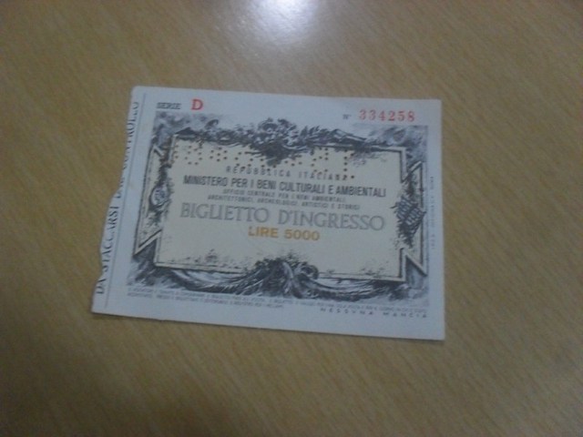BIGLIETTO D INGRESSO - VILLA D ESTE TIVOLI