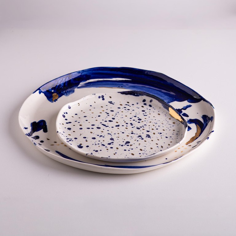 Plavo zlatni tanjir od porcelana