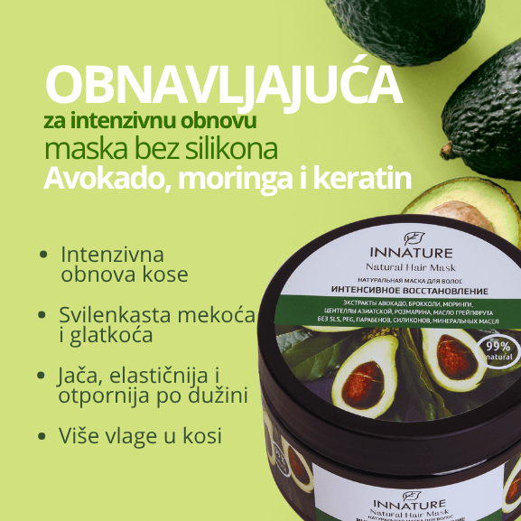INNATURE Maska za kosu bez silikona — avokado, moringa, keratin 250 ml