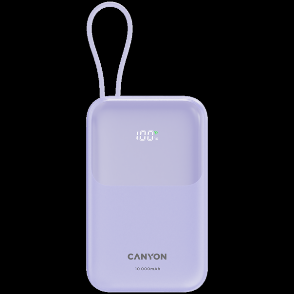 CANYON Power bank OnPower 101 sa kablom 10000 mAh PD22.5W, ljubičasta