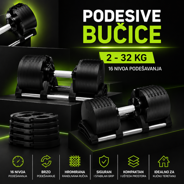 PODESIVE BUČICE – 2 X 32 KG | PREMIUM PODESIVI TEG OD 2 DO 32 KG